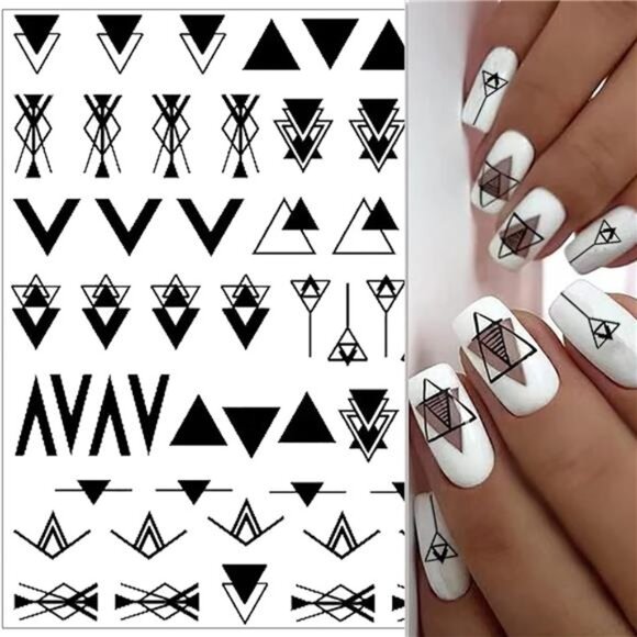 Makeup | 1 Sheets Black White Geometric Nail Art Stickers Decals 3d ...